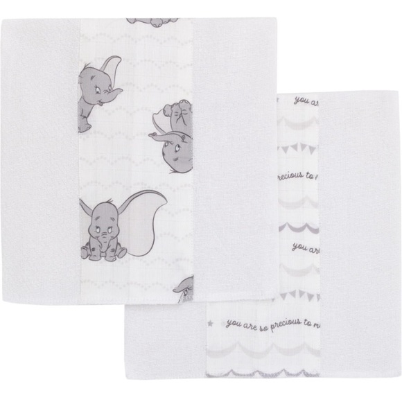 Disney | Other | Disney Dumbo White And Grey 2pk 0 Cotton Muslin Burp ...